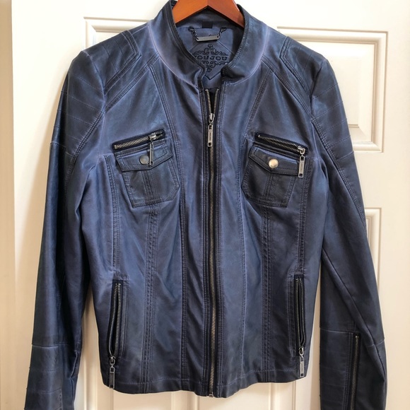 JouJou | Jackets & Coats | Indigo Vegan Leather Jacket | Poshmark